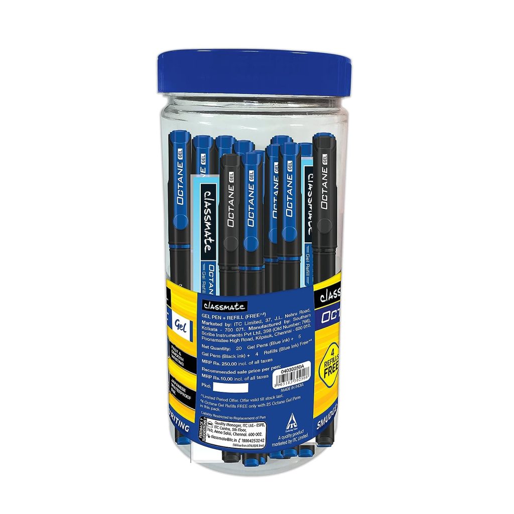 Classmate Octane- Blue and Black Gel Pens (Pack of 25)|Smooth Writing ...