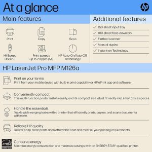 HP LaserJet Pro MFP M126a, Print, Copy, Scan, Hi-Speed USB 2.0, Up to ...
